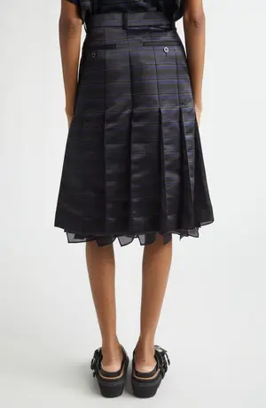 Sacai Pleated Horizontal Stripe Knee-length Skirt
