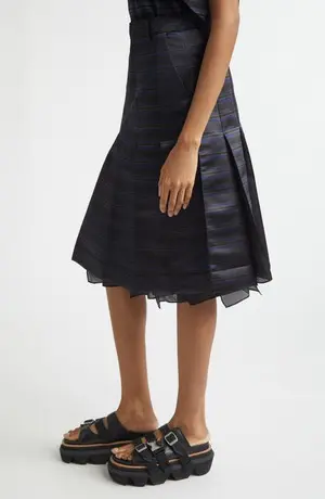 Sacai Pleated Horizontal Stripe Knee-length Skirt