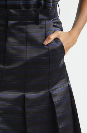 Sacai Pleated Horizontal Stripe Knee-length Skirt