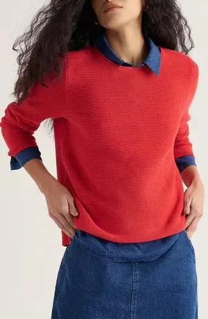 SEASALT CORNWALL Makers Rib Organic & Recycled Cotton Sweater - Tomato