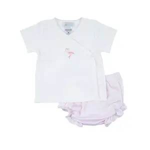 CUCLIE Gingham Bubble Romper With Corduroy Trim - White & Pink