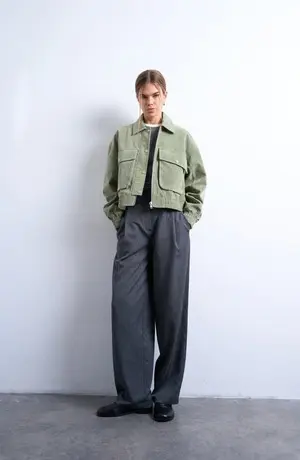 Topshop Flocked Crop Bomber Jacket