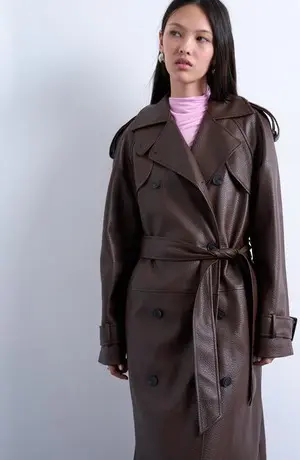 Topshop Pebble Faux Leather Trench Coat