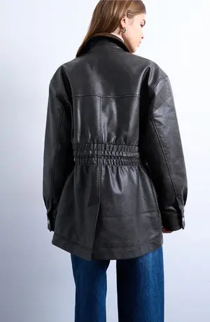 Topshop Cinch Waist Faux Leather Jacket