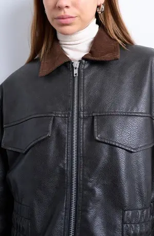 Topshop Cinch Waist Faux Leather Jacket