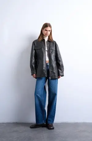 Topshop Cinch Waist Faux Leather Jacket