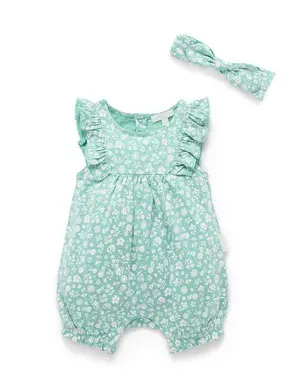 PUREBABY Ruffle Shortie Romper & Headband Set - Silhouette Print
