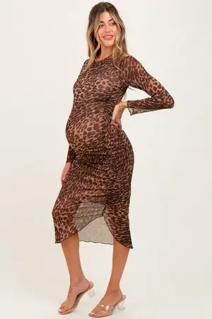 PINKBLUSH Leopard Print Mesh Maternity Dress