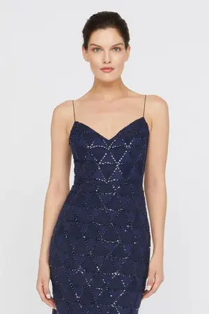Theia Elsy Textured Tulle Beaded Sheath Dress