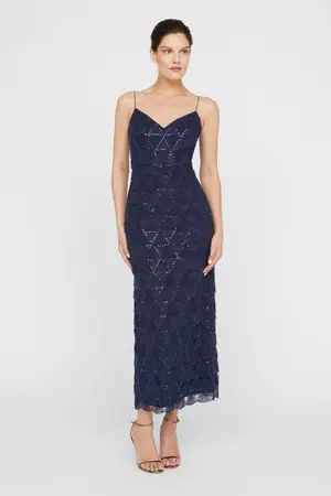 Theia Elsy Textured Tulle Beaded Sheath Dress
