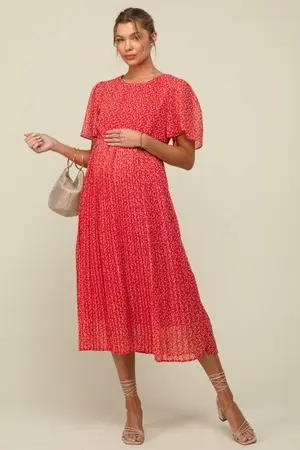 PINKBLUSH Floral Pleated Maternity Midi Dress