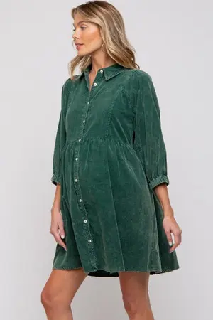 PINKBLUSH Corduroy Button-down Collared Shirt Dress
