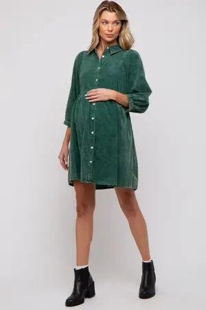 PINKBLUSH Corduroy Button-down Collared Shirt Dress