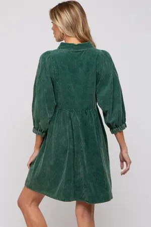 PINKBLUSH Corduroy Button-down Collared Shirt Dress