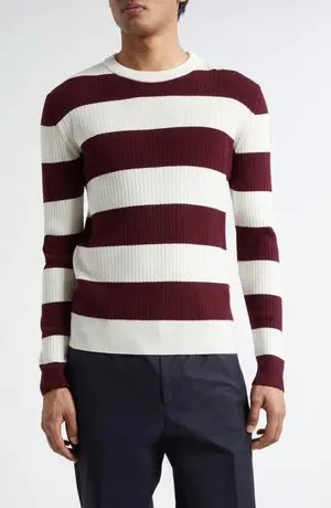 Moncler Striped Wool Sweater - Burgundy Stripe