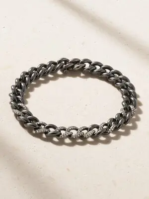 Shay 18-karat Blackened Gold, Ceramic And Diamond Link Bracelet