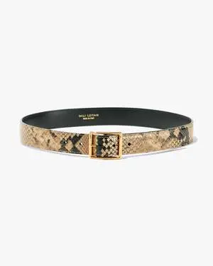NILI LOTAN Printed Leather Belt - Taupe Snakeskin W/ Gold Buckle
