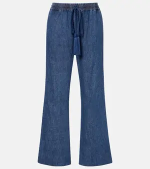 Valentino Garavani Cotton Chambray Wide-leg Pants - Blue