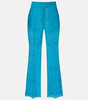Valentino Garavani Broderie Anglaise Cotton Straight Pants - Blue