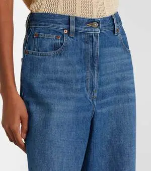 Valentino Garavani Leather-trimmed Wide-leg Jeans - Blue