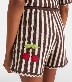 ALEMAIS Alémais Crochet Embroidered Cotton Shorts - Brown