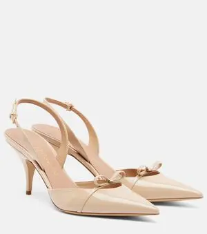FERRAGAMO Bow-detail Patent Leather Slingback Pumps - Beige