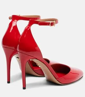 FERRAGAMO Patent Leather Ankle Strap Pumps - Red
