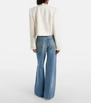 AREA Distressed Embellished Wide-leg Jeans - Blue