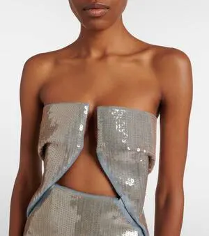 Rick Owens Prong Sequined Denim Gown - Silver