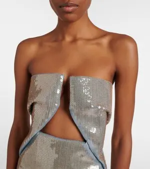 Rick Owens Prong Sequined Denim Gown - Silver