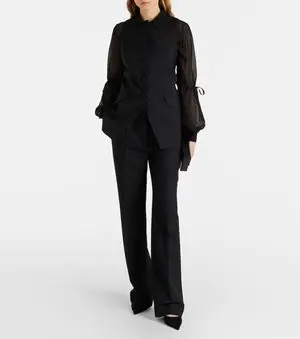 Nina Ricci Sheer Silk Blouse With Buttoned Front And Classic Collar