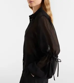 Nina Ricci Sheer Silk Blouse With Buttoned Front And Classic Collar