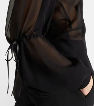 Nina Ricci Sheer Silk Blouse With Buttoned Front And Classic Collar