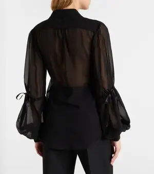 Nina Ricci Sheer Silk Blouse With Buttoned Front And Classic Collar
