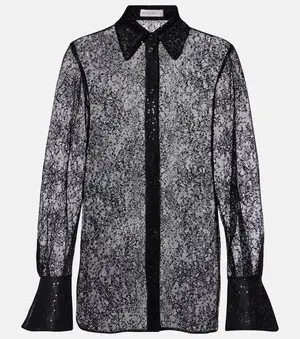 Nina Ricci Sequined Lace Shirt - Black