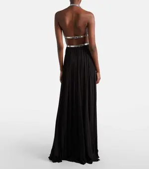 Alaïa Leather-trimmed Draped Gown