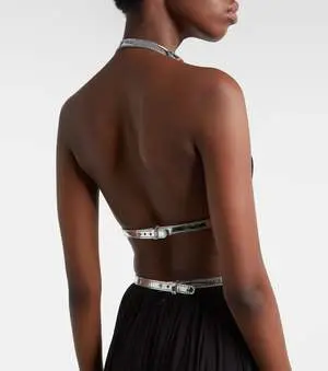 Alaïa Leather-trimmed Draped Gown