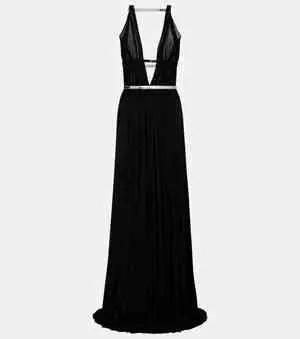 Alaïa Leather-trimmed Draped Gown - Black