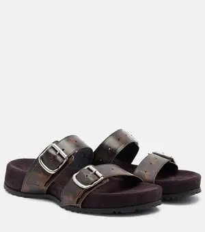 Dries Van Noten Leather And Suede Slides - Brown