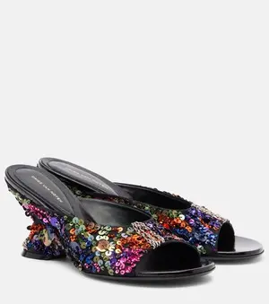 Dries Van Noten 75 Sequined Leather Wedge Mules - Multicoloured