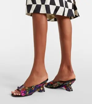 Dries Van Noten 75 Sequined Leather Wedge Mules