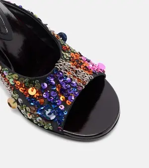 Dries Van Noten 75 Sequined Leather Wedge Mules