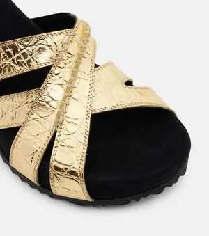 Dries Van Noten Metallic Leather And Suede Slides