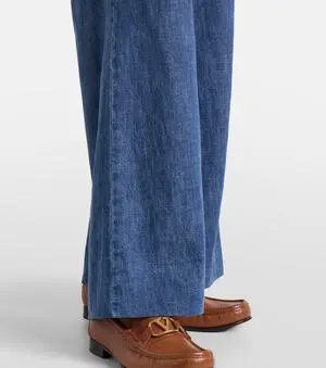 Valentino Garavani Cotton Chambray Wide-leg Pants - Blue