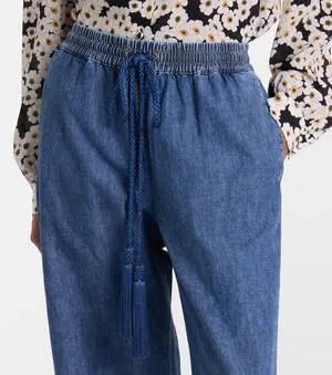 Valentino Garavani Cotton Chambray Wide-leg Pants - Blue
