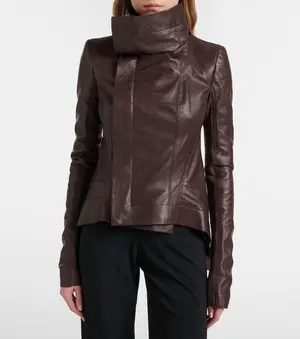 Rick Owens Naska Asymmetric Leather Jacket - Burgundy