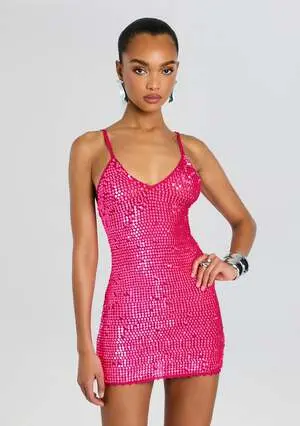 Retrofete Renata Sequin Crochet Mini Dress - Hyper Pink