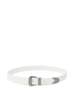 Pinko Embellished Buckle Leather Belt - White