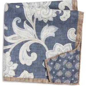 JACK VICTOR Verdun Floral & Medallion Reversible Silk Pocket Square - Navy