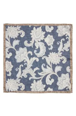 JACK VICTOR Verdun Floral & Medallion Reversible Silk Pocket Square - Navy
